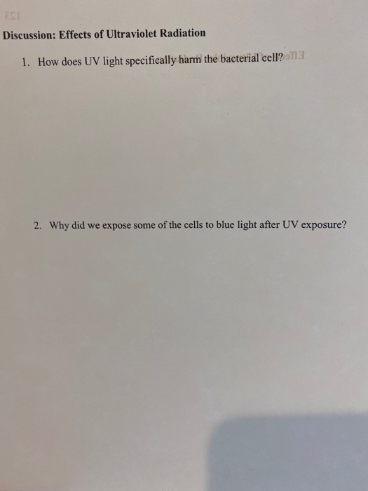 Solved Discussion: Effects of Ultraviolet Radiation 1. How | Chegg.com