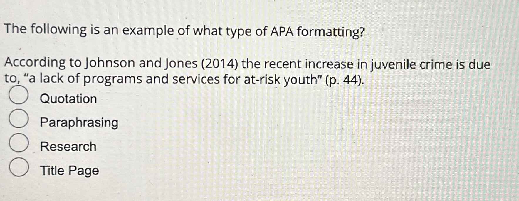 Solved The following is an example of what type of APA | Chegg.com