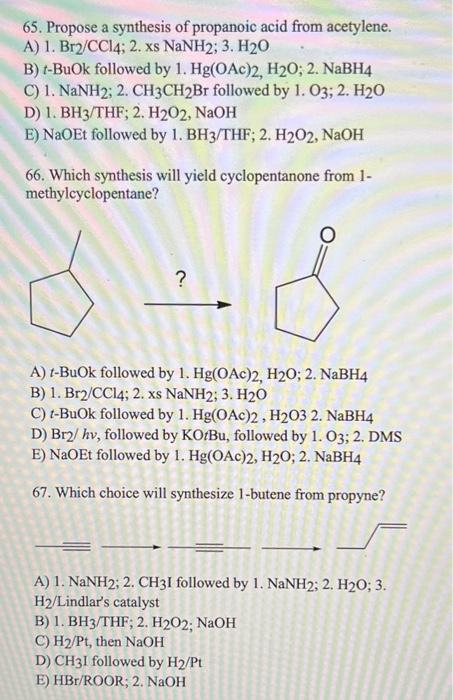 Solved 65. Propose a synthesis of propanoic acid from | Chegg.com