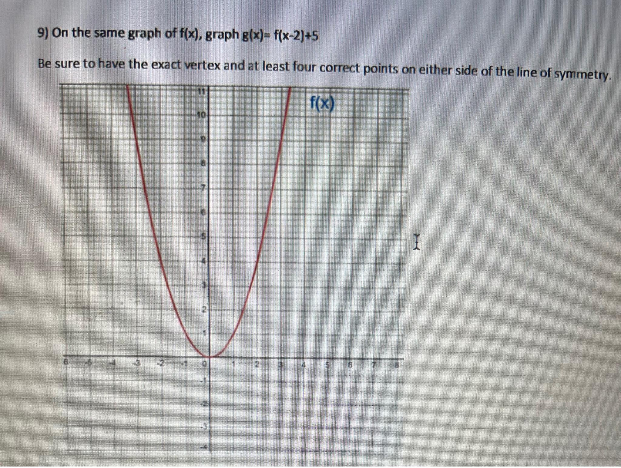Solved On the same graph of f(x), ﻿graph g(x)=f(x-2)+5Be | Chegg.com