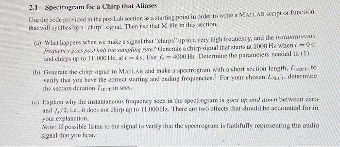 Solved 21 Spectrogram For A Chirp That Aliases Use The Code 2950