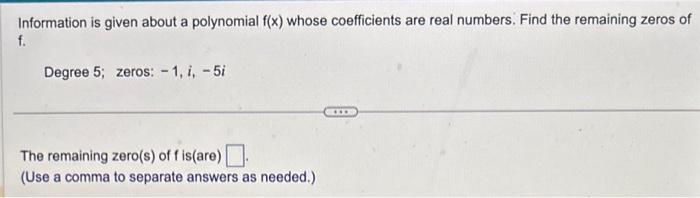 Solved Information is given about a polynomial f(x) whose | Chegg.com