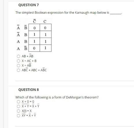 Solved QUESTION 7 The simplest Boolean expression for the | Chegg.com