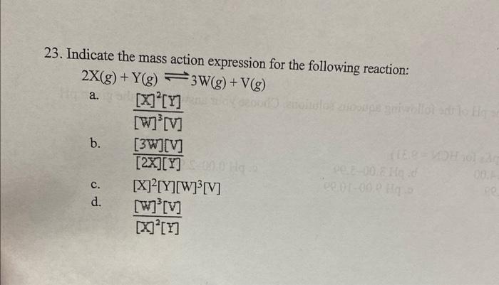 Solved 23. Indicate the mass action expression for the | Chegg.com