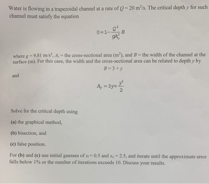 Solved Water is flowing in a trapezoidal channel at a rate | Chegg.com