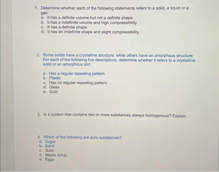 Solved 1. Determine whether each of the following statements | Chegg.com