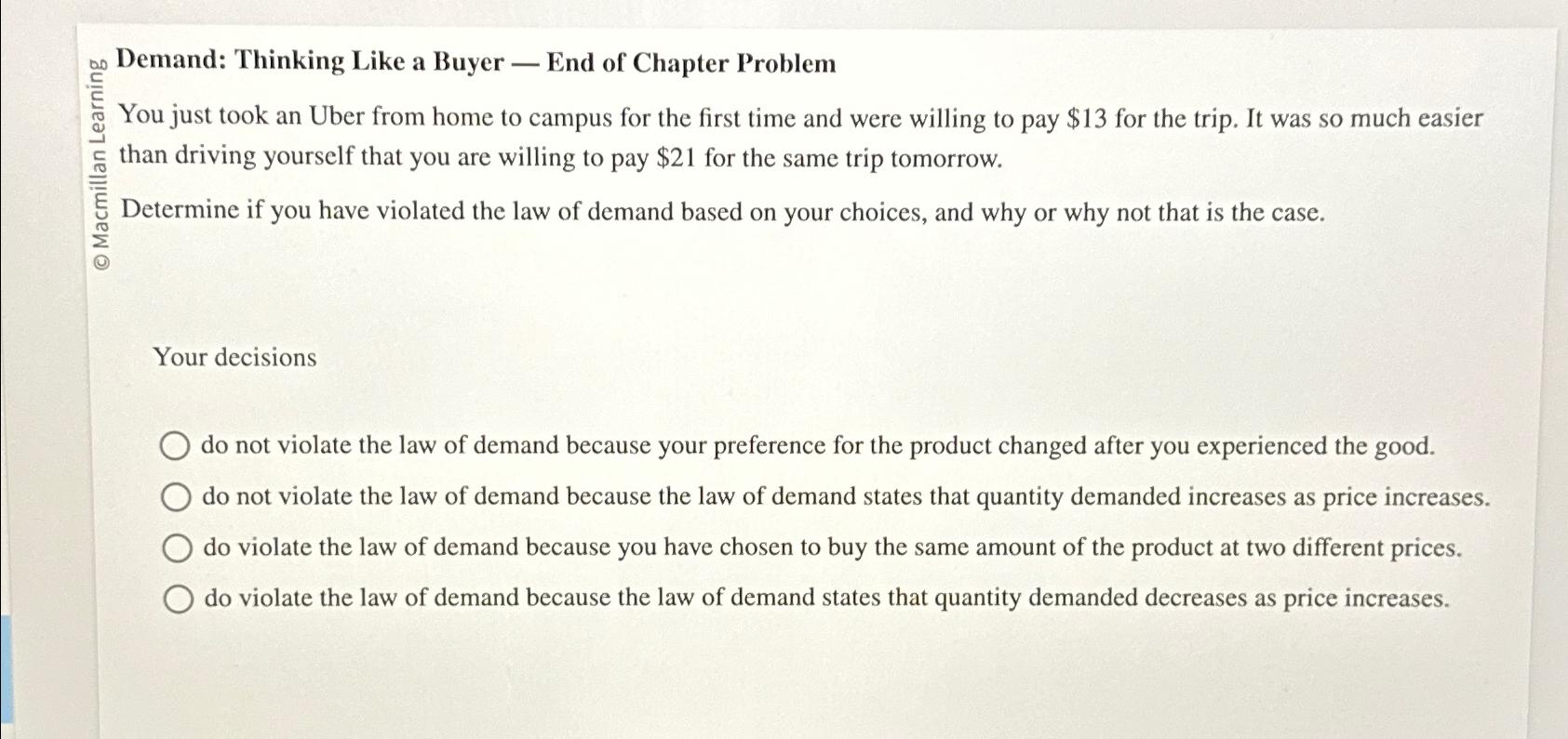 Solved Demand: Thinking Like a Buyer — ﻿End of Chapter | Chegg.com