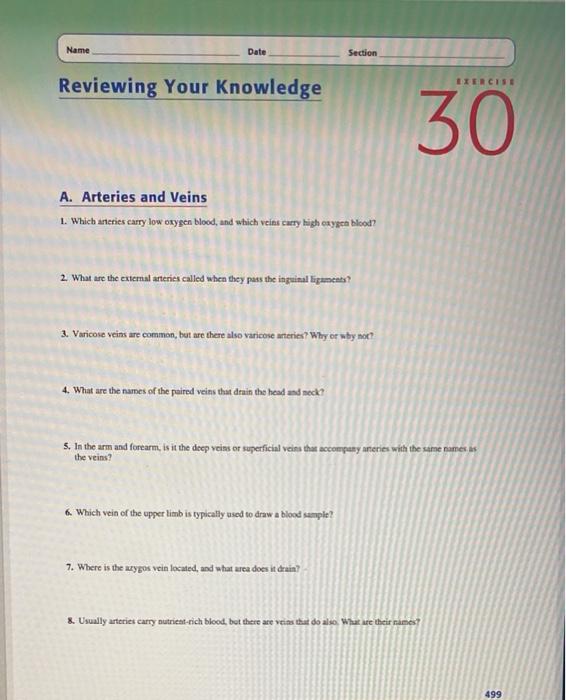 Solved Name Date Section EIERCISE Reviewing Your Knowledge | Chegg.com