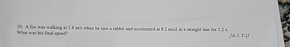 Solved A fox was walking at 1.8ms ﻿when he saw a rabbit and | Chegg.com