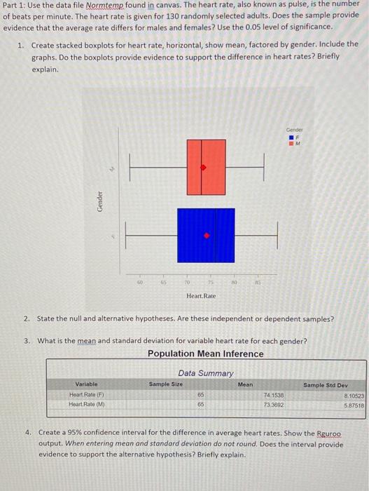 Solved Part 1: Use the data file Normtemp found in canvas. | Chegg.com