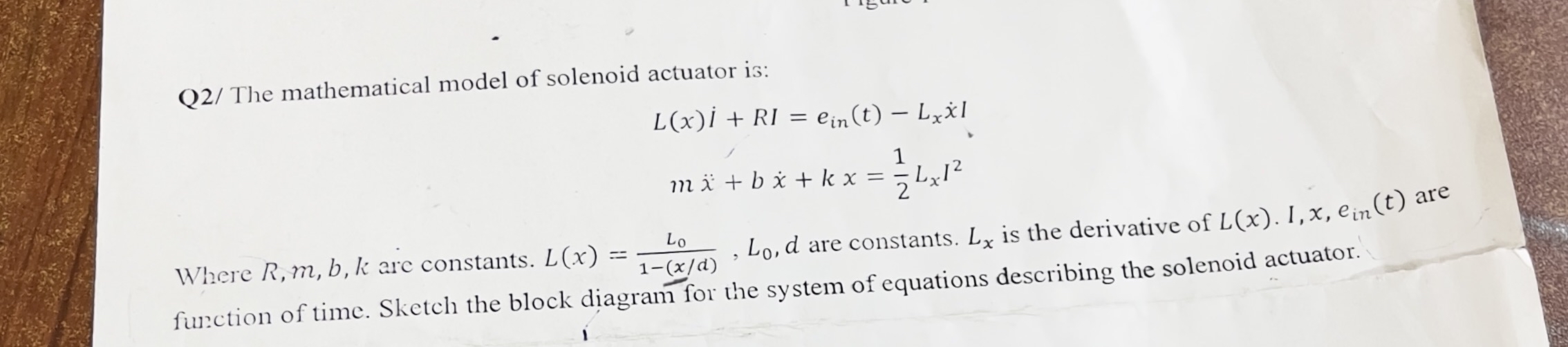 Solved Q2/ ﻿The mathematical model of solenoid actuator | Chegg.com