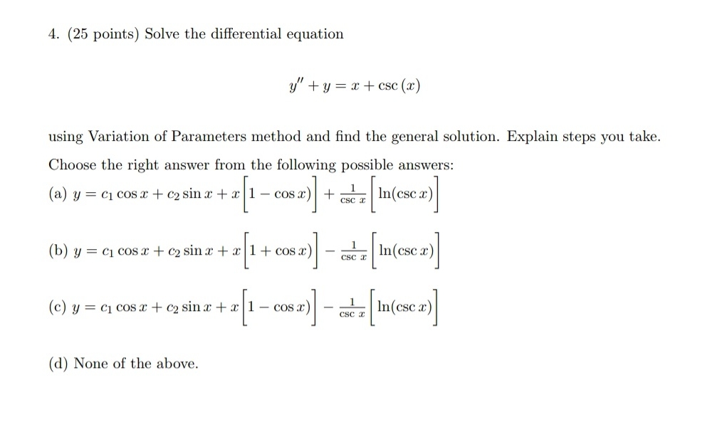 Solved (25 ﻿points) ﻿Solve the differential | Chegg.com