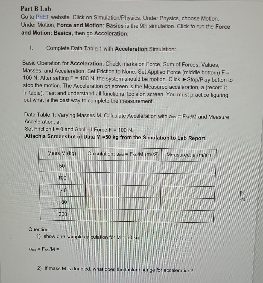 Solved Part B Lab Go to PhET website. Click on | Chegg.com