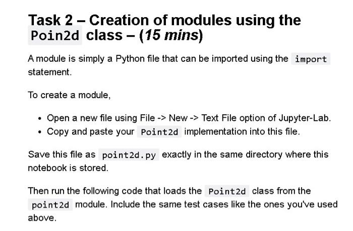 Solved Task 2 - Creation of modules using the Poin2d class - | Chegg.com