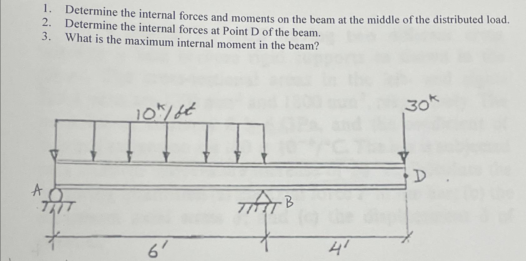Solved Determine the internal forces and moments on the beam | Chegg.com