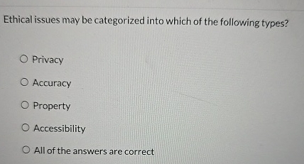 Solved Ethical issues may be categorized into which of the | Chegg.com