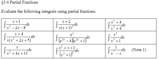 Solved §3.4 ﻿Partial FractionsEvaluate the following | Chegg.com