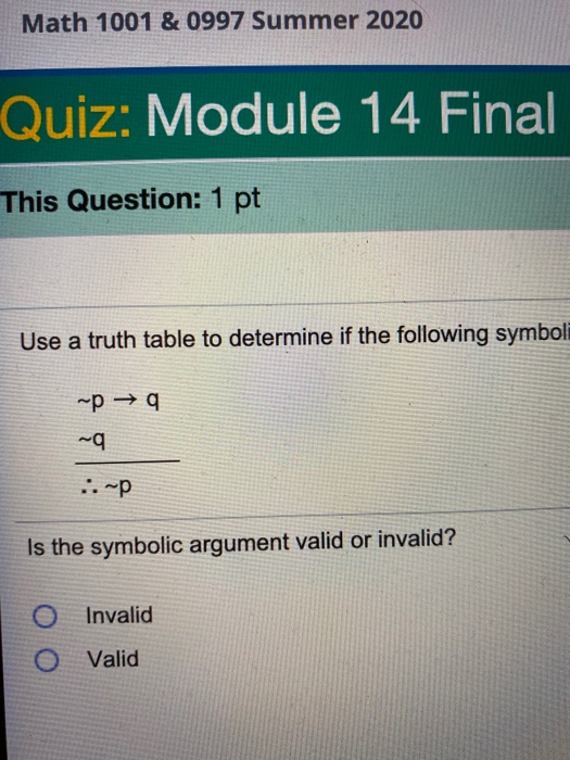 Solved Math 1001 & 0997 Summer 2020 Quiz: Module 14 Final | Chegg.com