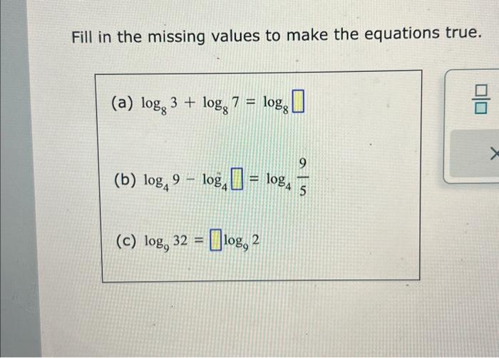 Solved Fill in the missing values to make the equations | Chegg.com