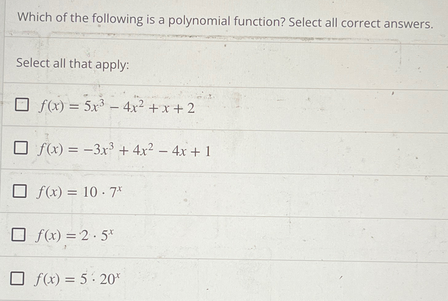 Solved Which of the following is a polynomial function? | Chegg.com