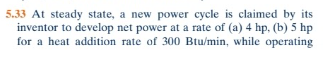 Solved 5.33 ﻿At steady state, a new power cycle is claimed | Chegg.com