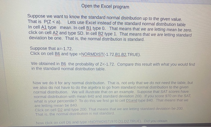 Solved Open the Excel program Suppose we want to know the | Chegg.com