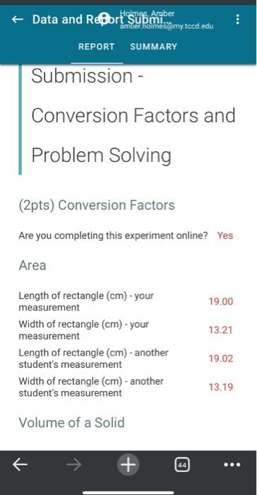 Solved REPORT SUMMARY Submission - Conversion Factors and | Chegg.com