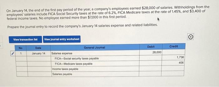 Solved On January 14 , the end of the first pay period of | Chegg.com