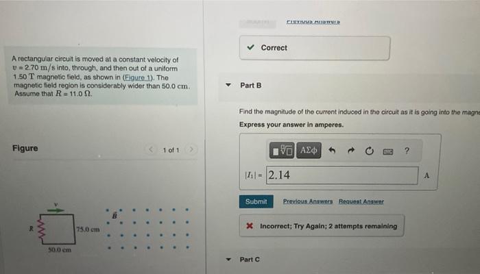 Solved A rectangular circuit is moved at a constant velocity | Chegg.com