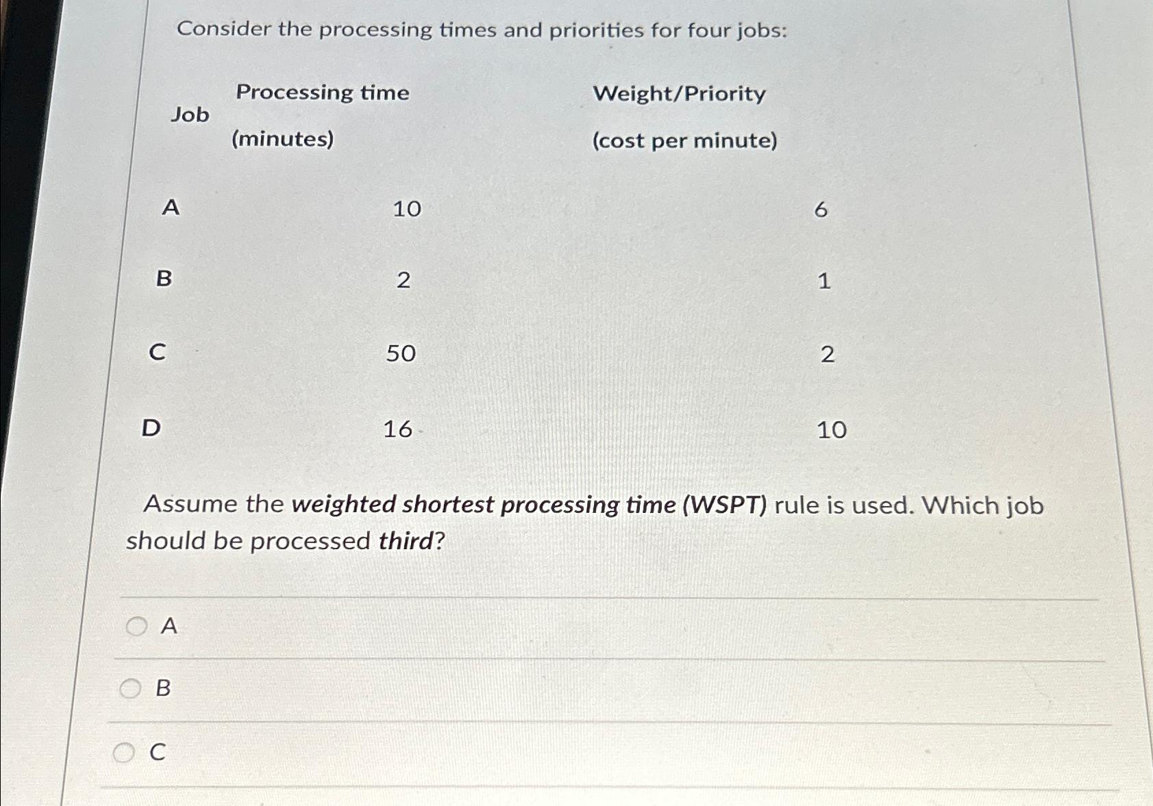 Solved Consider the processing times and priorities for four | Chegg.com