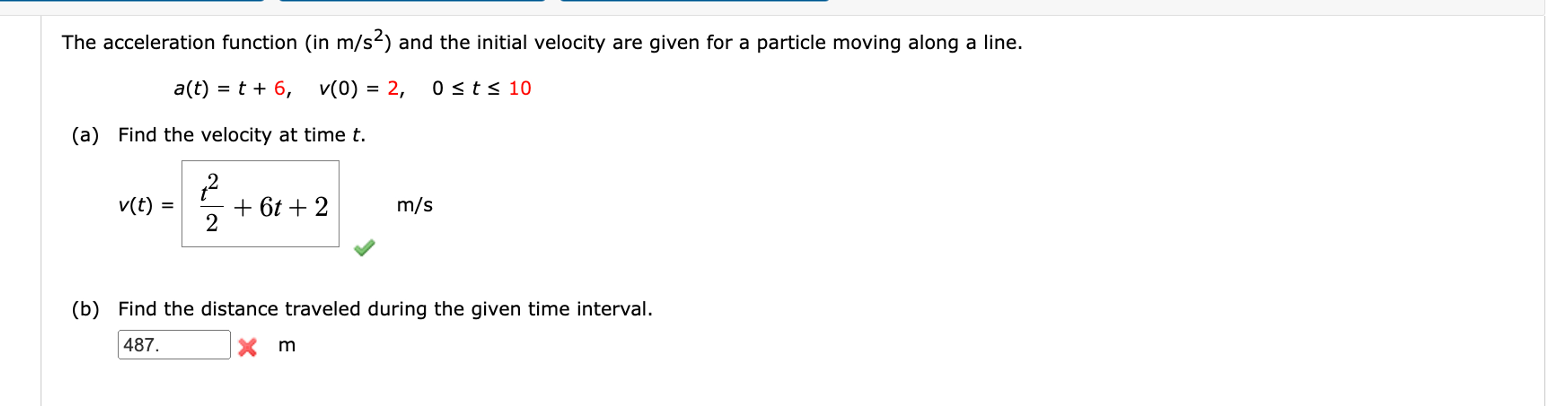 Solved The acceleration function (in ms2 ) ﻿and the initial | Chegg.com