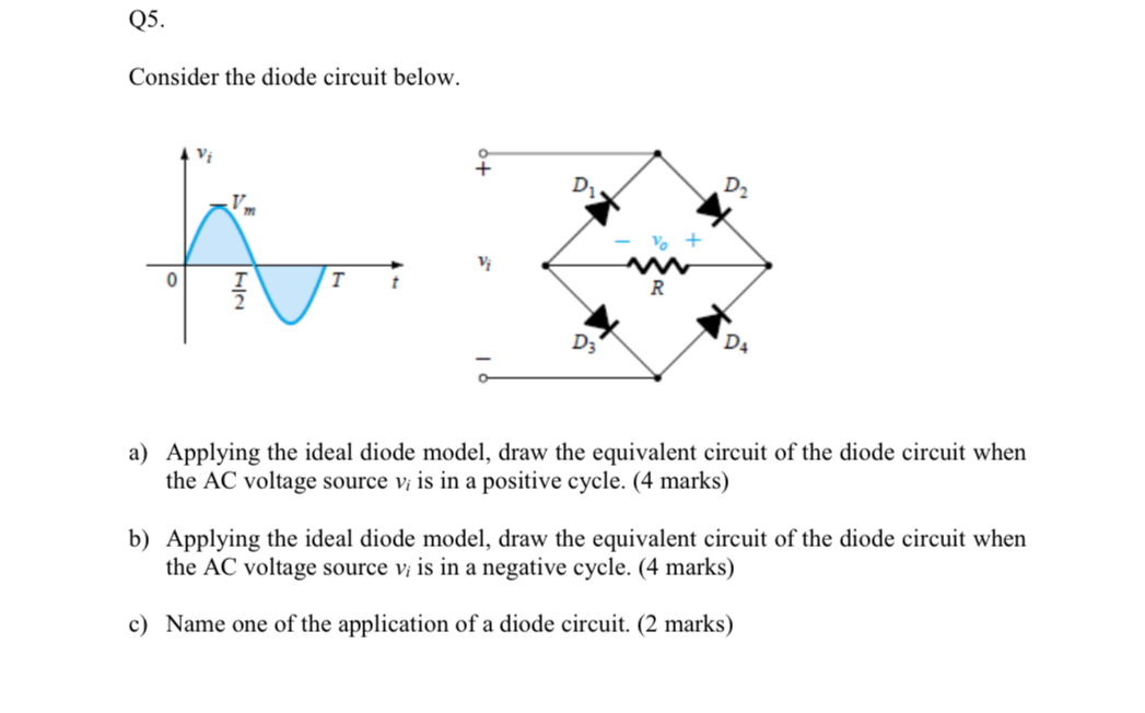 Solved Q5.Consider the diode circuit below.a) ﻿Applying the | Chegg.com