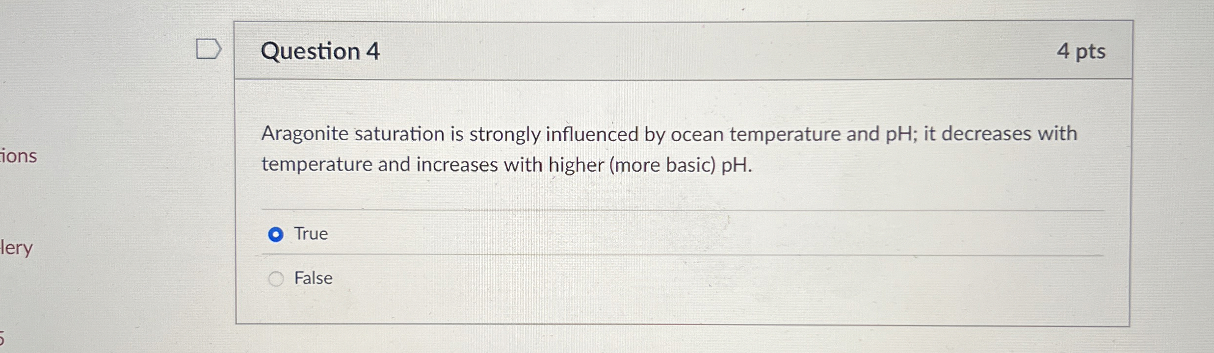 Solved Question 44 ﻿ptsAragonite saturation is strongly | Chegg.com