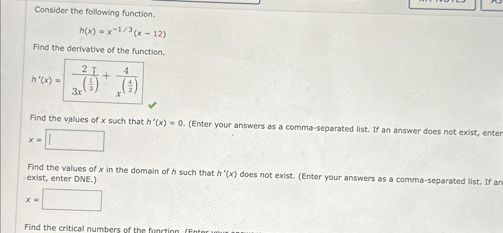Solved Consider the following function.h(x)=x-13(x-12)Find | Chegg.com