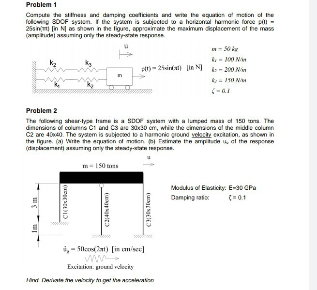 Solved Problem 1 Compute the stiffness and damping | Chegg.com