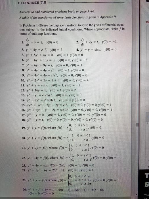 Solved EXERCISES 7.5 Answers to odd-numbered problems begin | Chegg.com