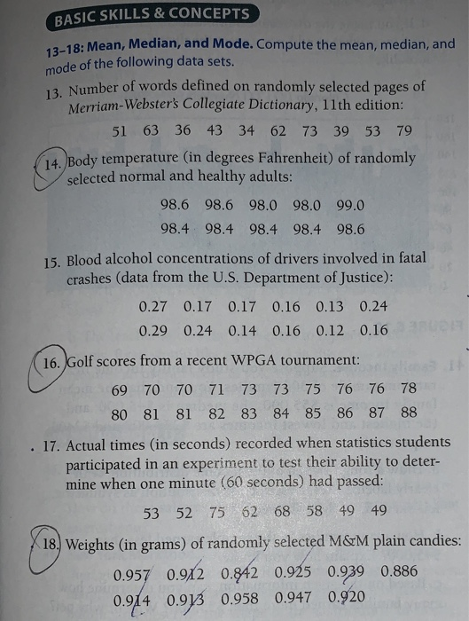 Solved BASIC SKILLS & CONCEPTS 18: Mean, Median, and Mode. | Chegg.com