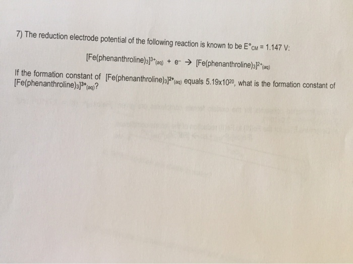 Solved The reduction electrode potential of the following | Chegg.com