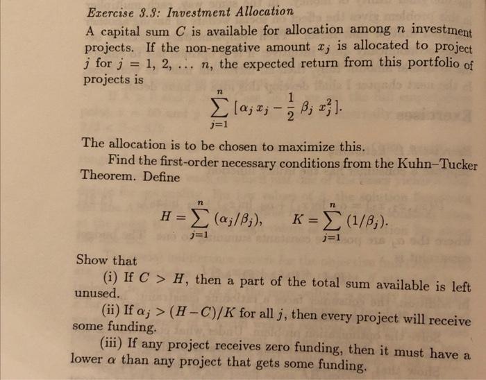 Exercise 3.3: Investment Allocation A capital sum C | Chegg.com