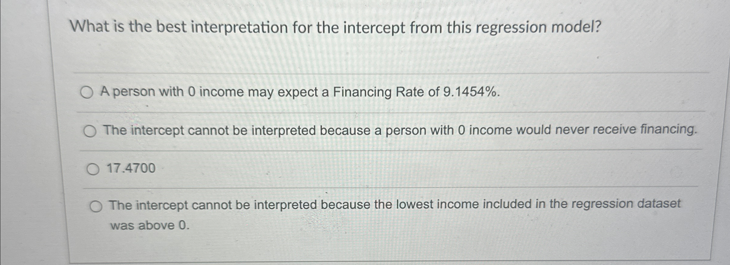 Solved What is the best interpretation for the intercept | Chegg.com