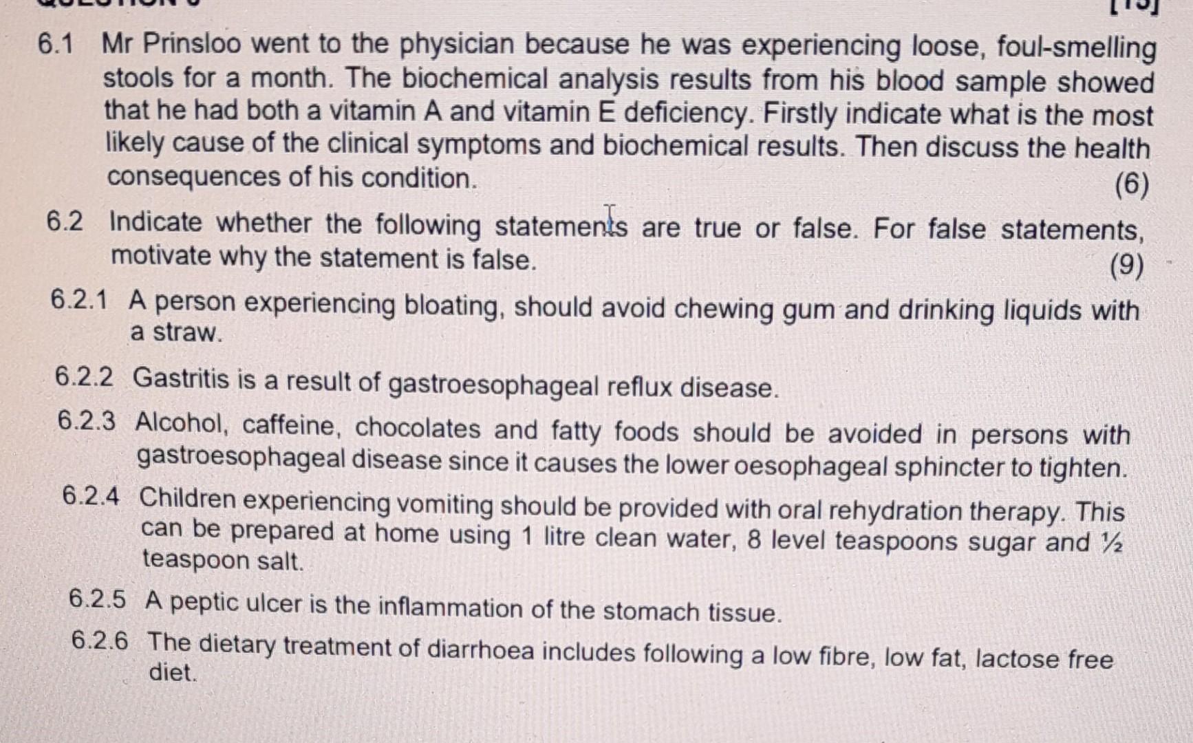Solved 6.1 Mr Prinsloo went to the physician because he was | Chegg.com