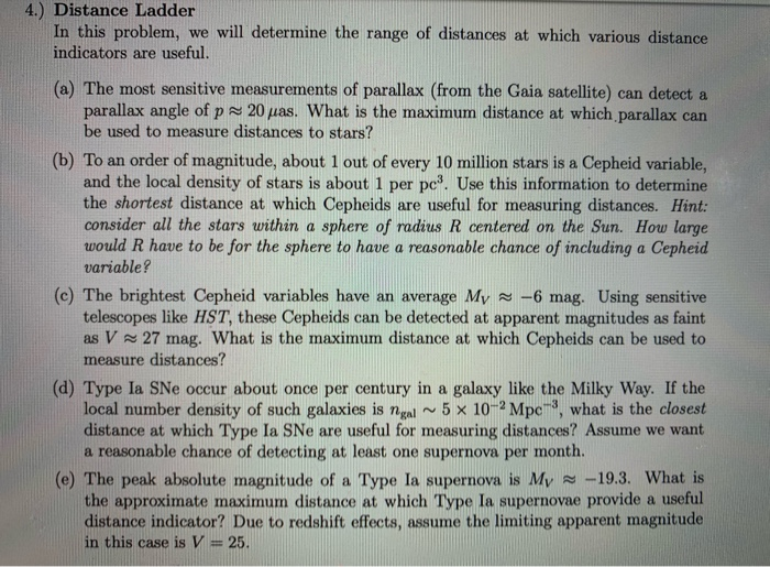 Solved 4.) Distance Ladder In this problem, we will | Chegg.com