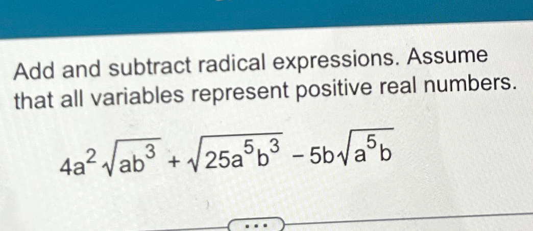 Solved Add And Subtract Radical Expressions Assume That All