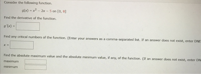 Solved Consider the following function. g(x) = x2 - 2x - 5 | Chegg.com