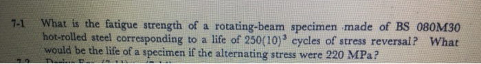 Solved 7-1 What is the fatigue strength of a rotating-beam | Chegg.com