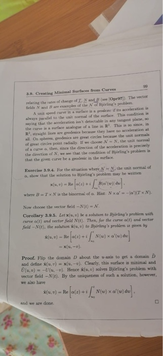 ung. u we choose N = N, the unit normal of a curve a, | Chegg.com