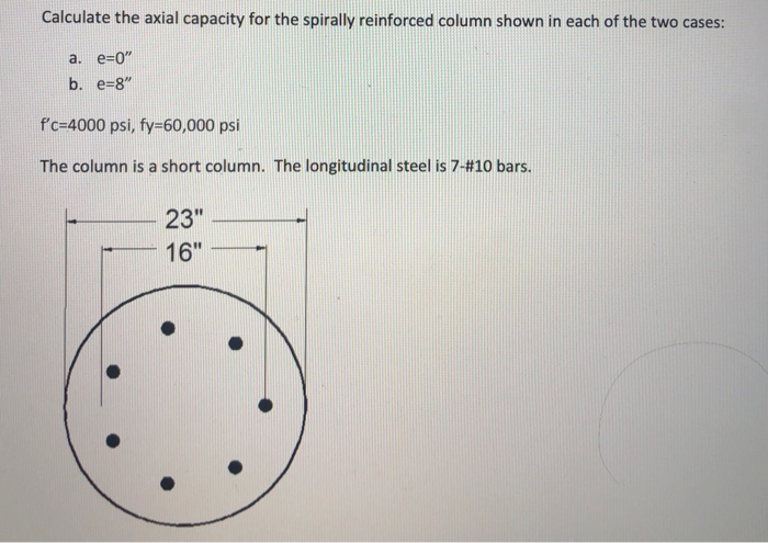 Solved Calculate the axial capacity for the spirally | Chegg.com