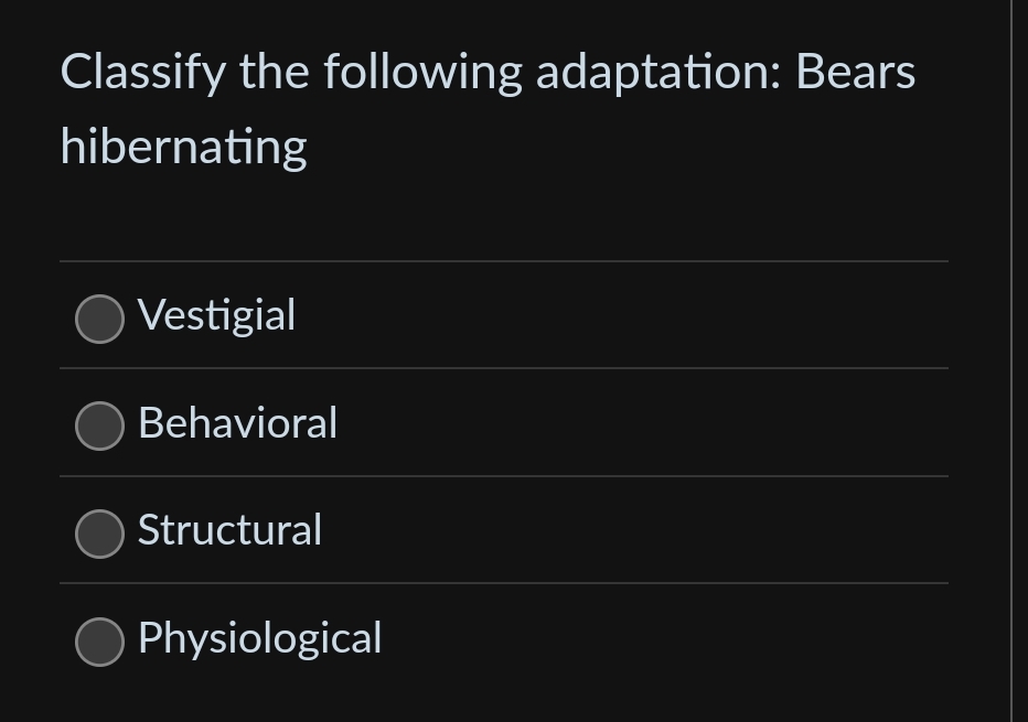 Solved Classify the following adaptation: Bears | Chegg.com