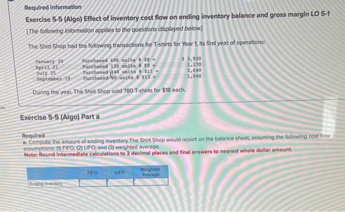 Solved Required information Exercise 5-5 (Algo) Effect of | Chegg.com