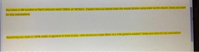 Solved You have a. 5M solution of NaCl and you need toomL of | Chegg.com